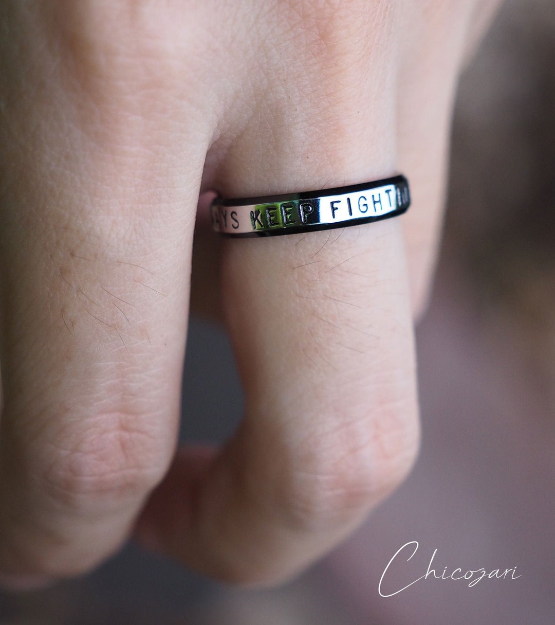 Always Keep Fighting Stainless Steel Ring Edge Hand Stamped ...