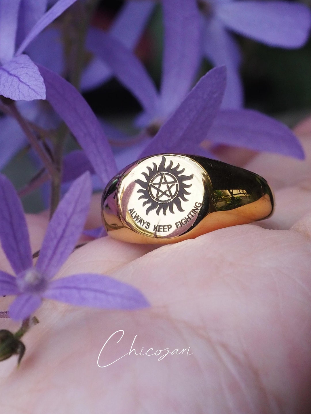 Anti-possession Symbols Always Keep Fighting Stainless Steel Ring 3 ...