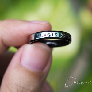 Always Keep Fighting Stainless Steel Edge Ring Hand Stamped ...