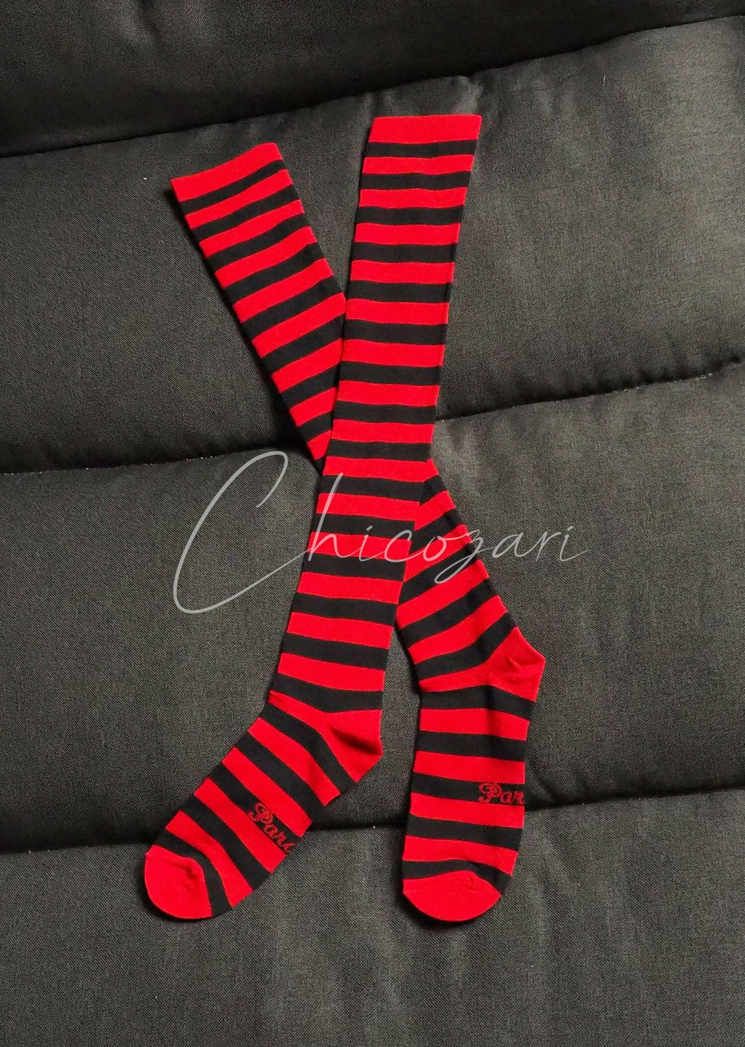 Striped Cotton Over the Knee Socks-red Black 70 Cm Halloween Costume ...