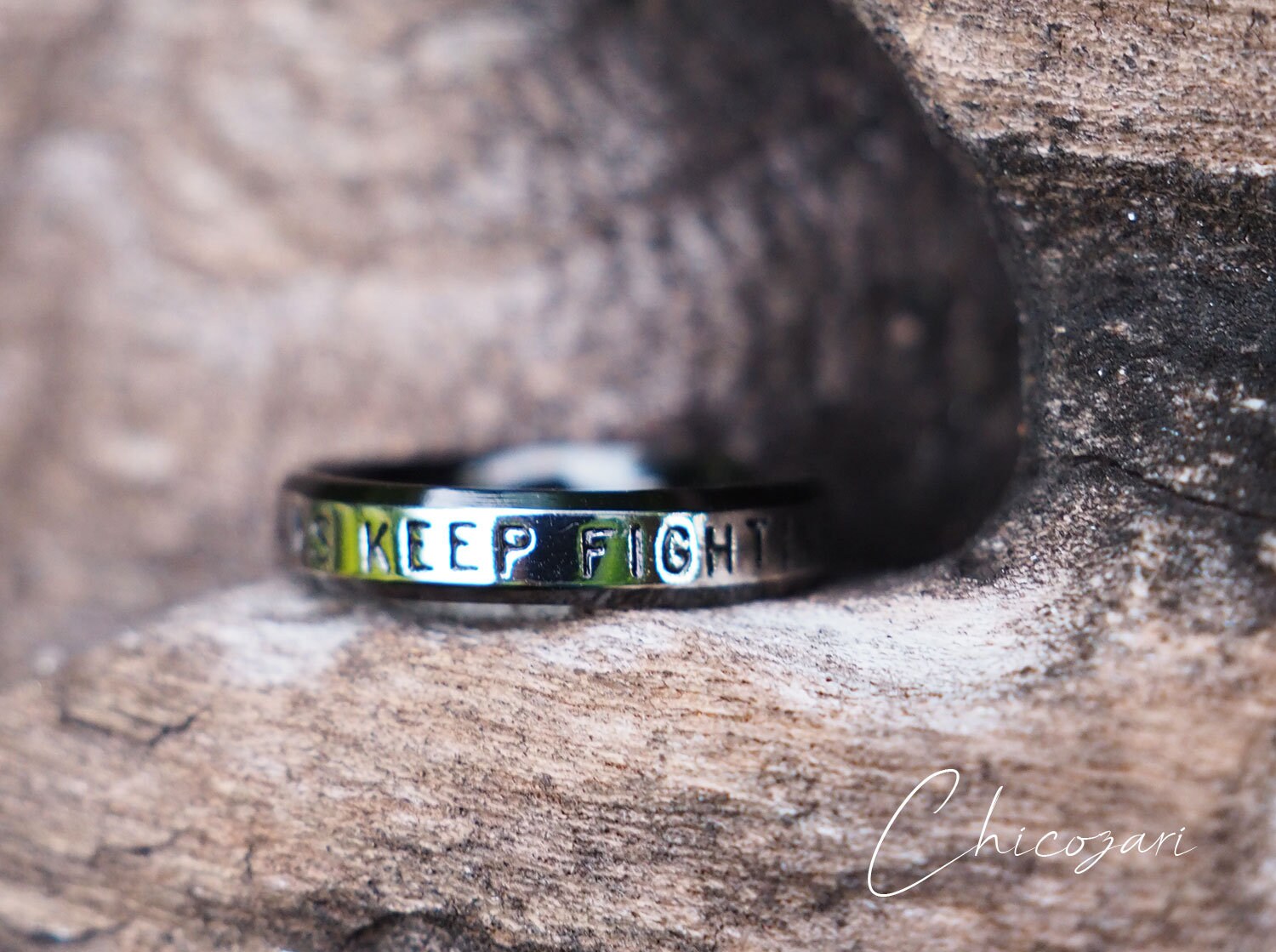 Always Keep Fighting Stainless Steel Edge Ring Hand Stamped ...