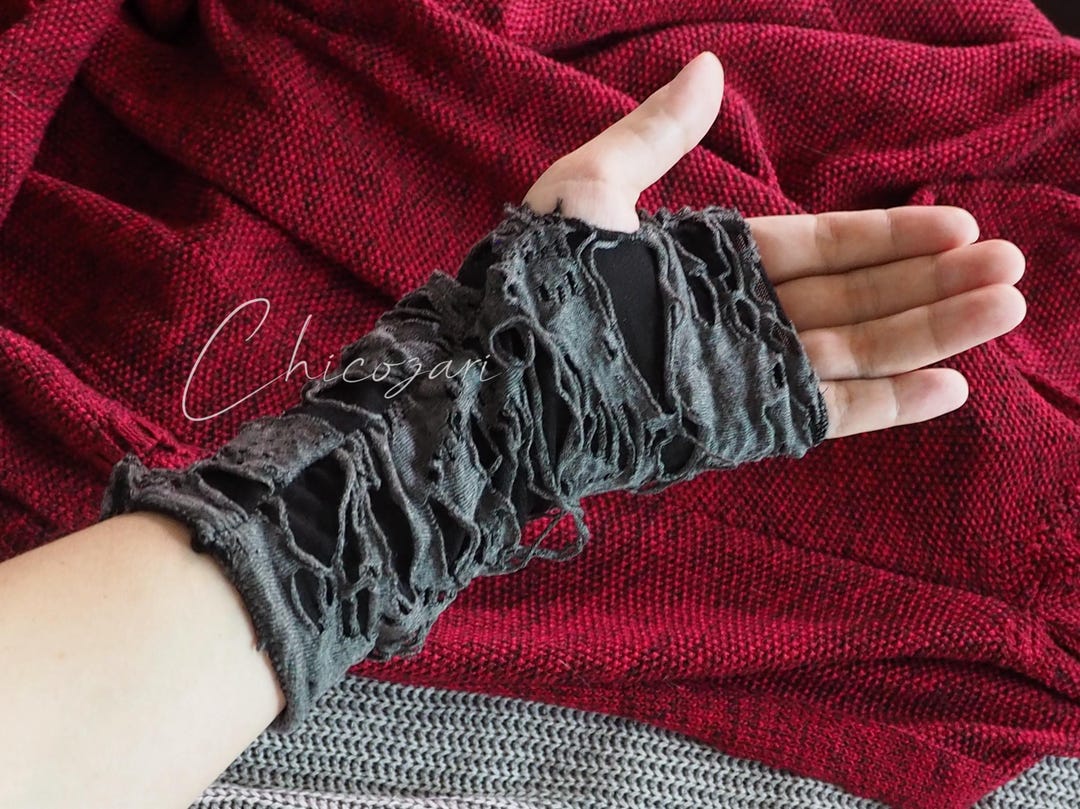 Punk Dark Gray Black Arm Warmers Fingerless With Thumbhole Halloween ...