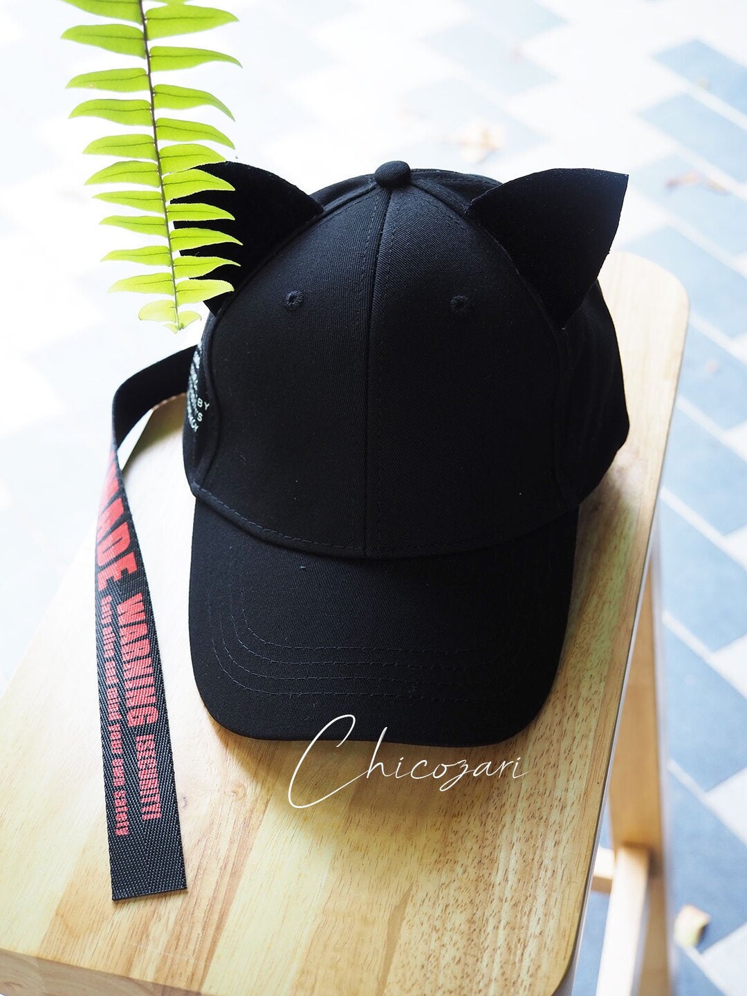 Black Cat Ear on Black Cap With Red Straps Cosplay Hat Nekomimi Neko ...