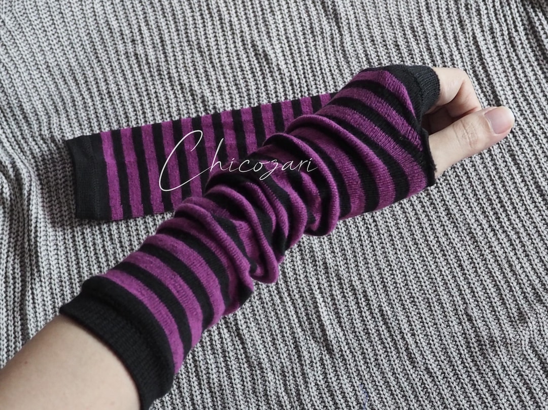 Striped Magenta Black Arm Warmers Fingerless With Thumbhole Halloween ...