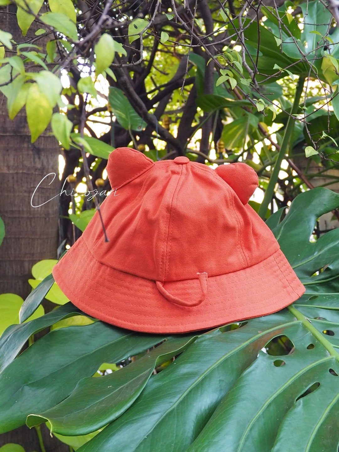 Orange Round Bucket Hat With Cat Round Ears Plus Tail can Choose Colors ...