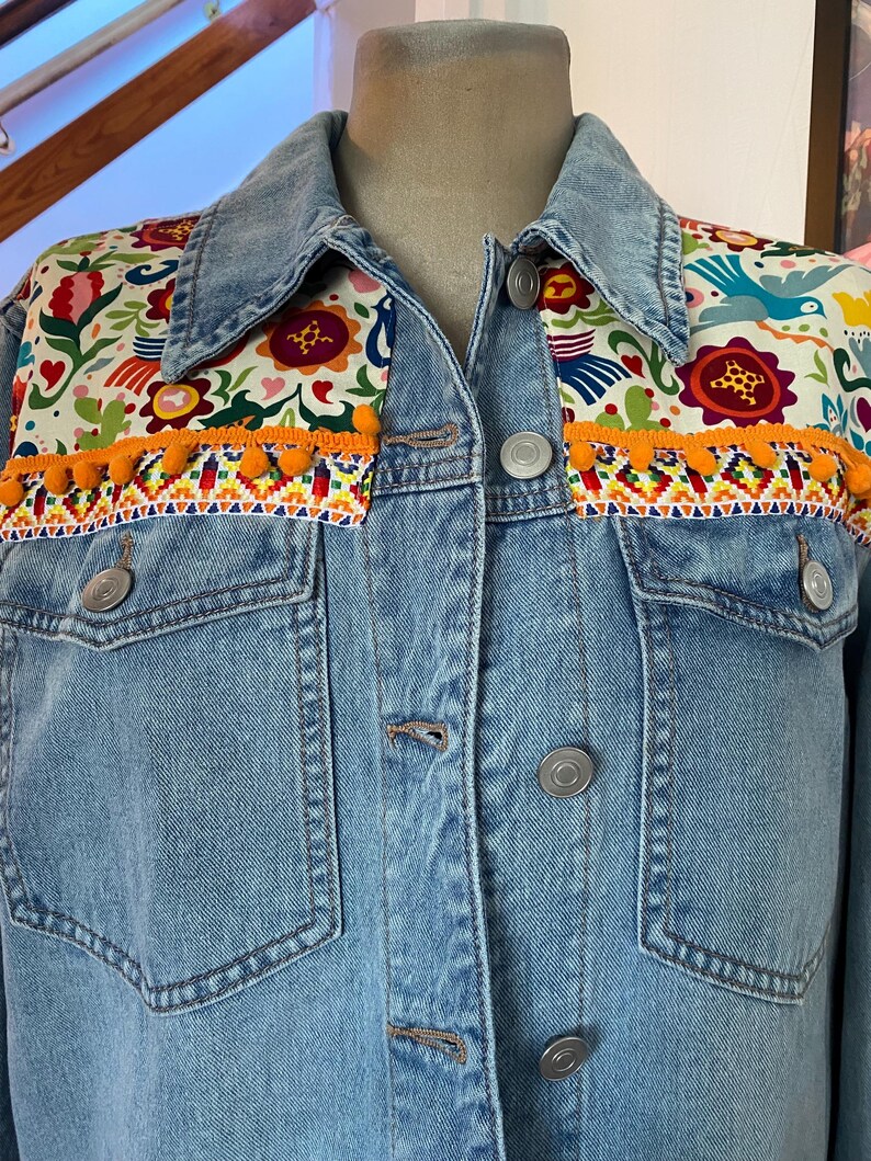 Mexican/frida Inspired Embellished Denim Jacket - Etsy