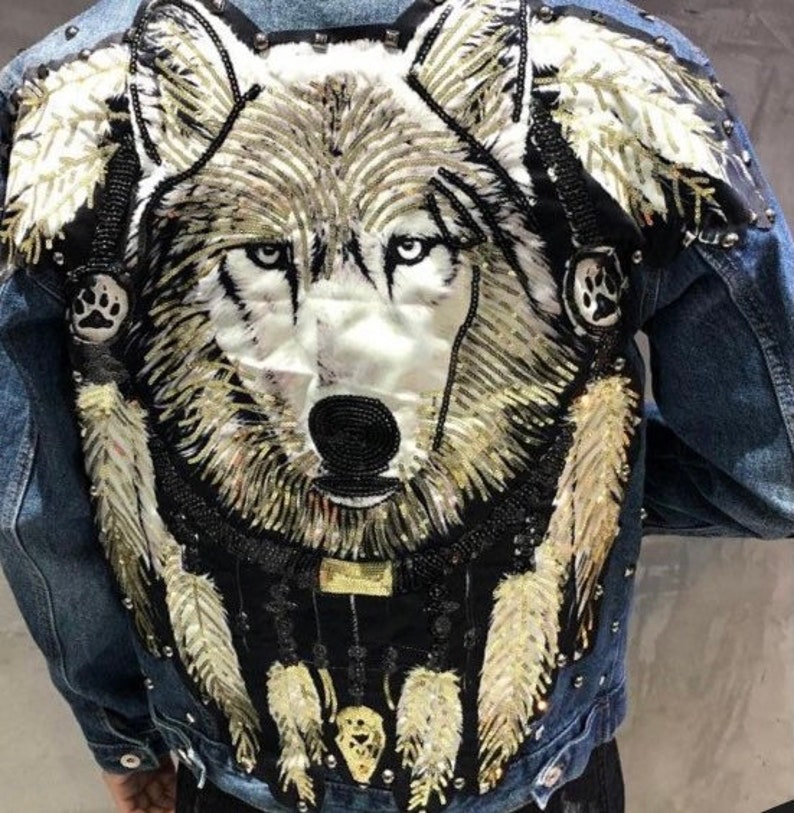 Wolf Denim Jacket - Etsy