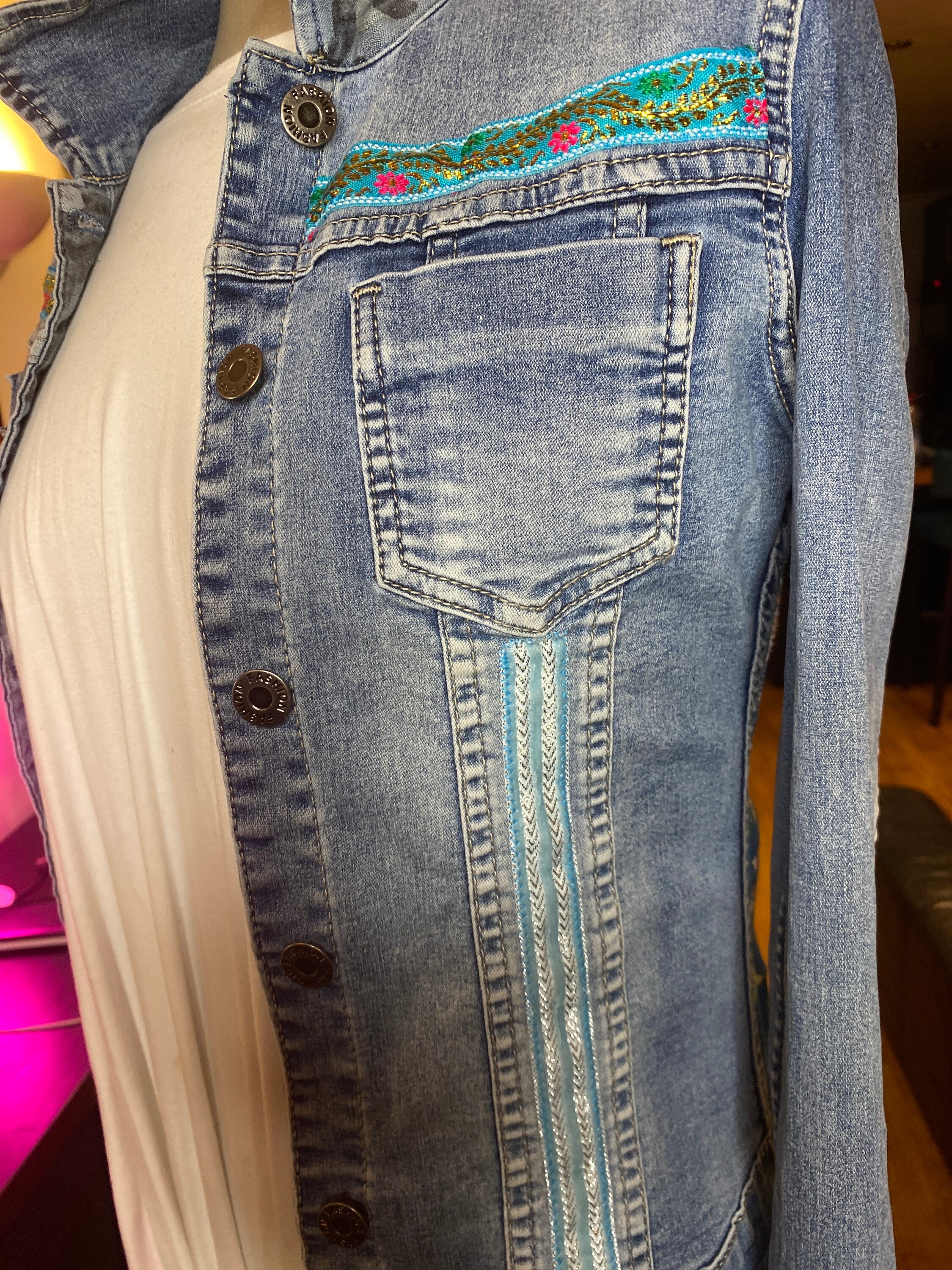 Boho Inspired Reworked Denim Jacket - Etsy