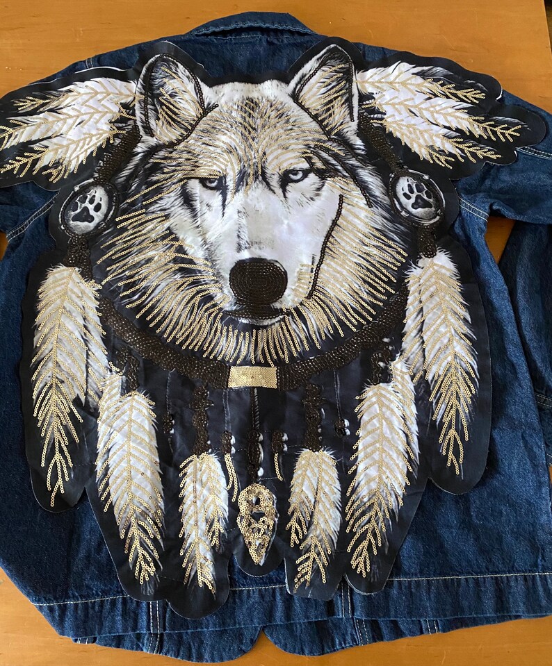 Wolf Denim Jacket Etsy
