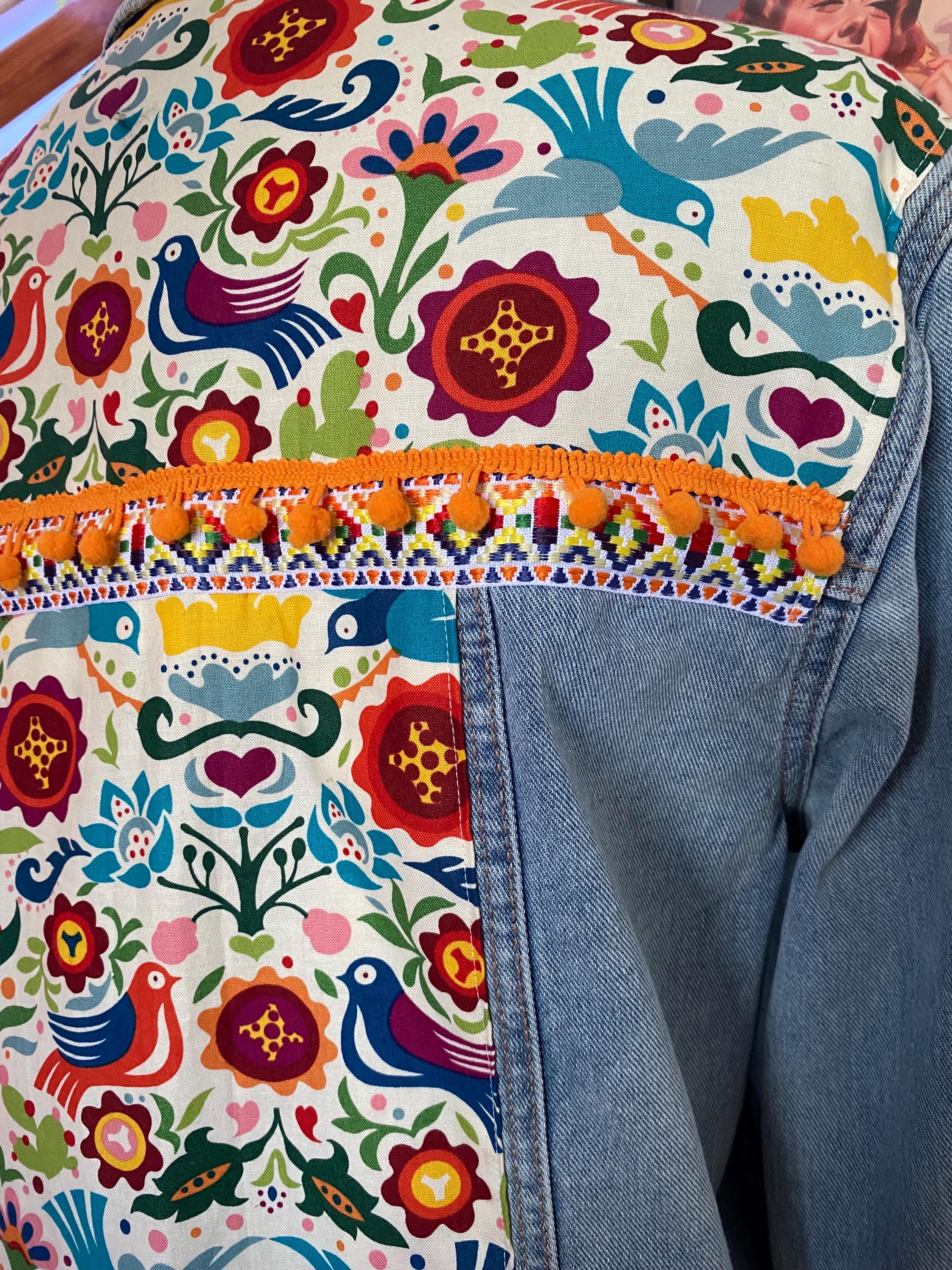 Mexican/frida Inspired Embellished Denim Jacket - Etsy
