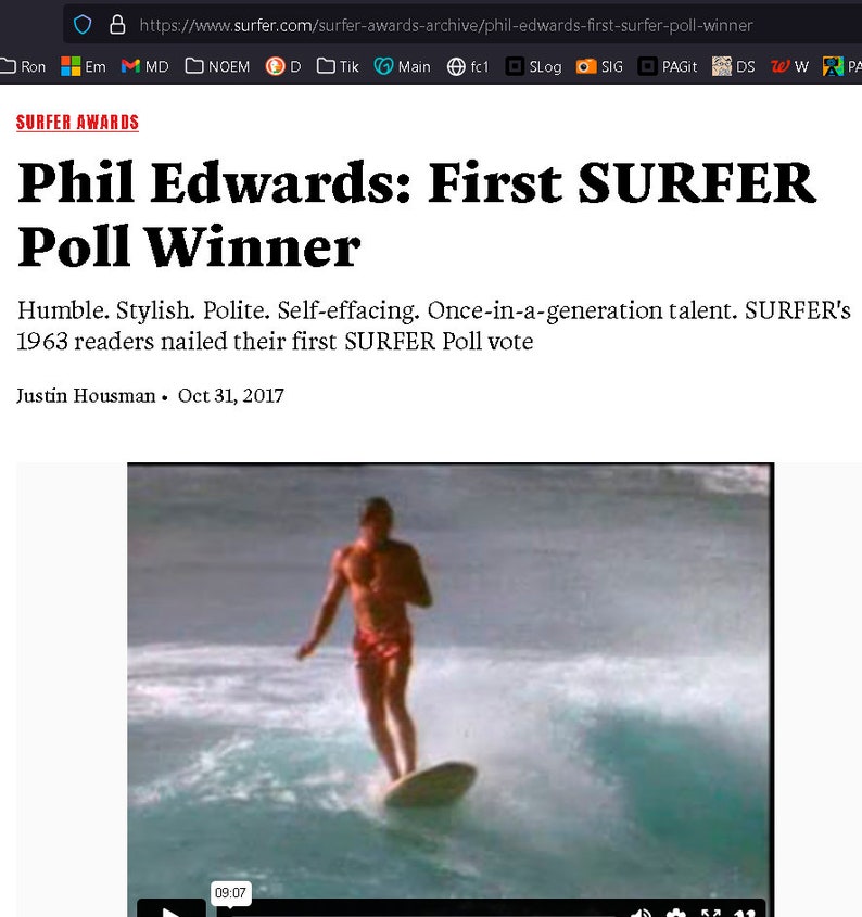 OOAK 18 X 24 1964 Surfer Magazine Poster Showing the Winner of the Very First Annual Magazine ...