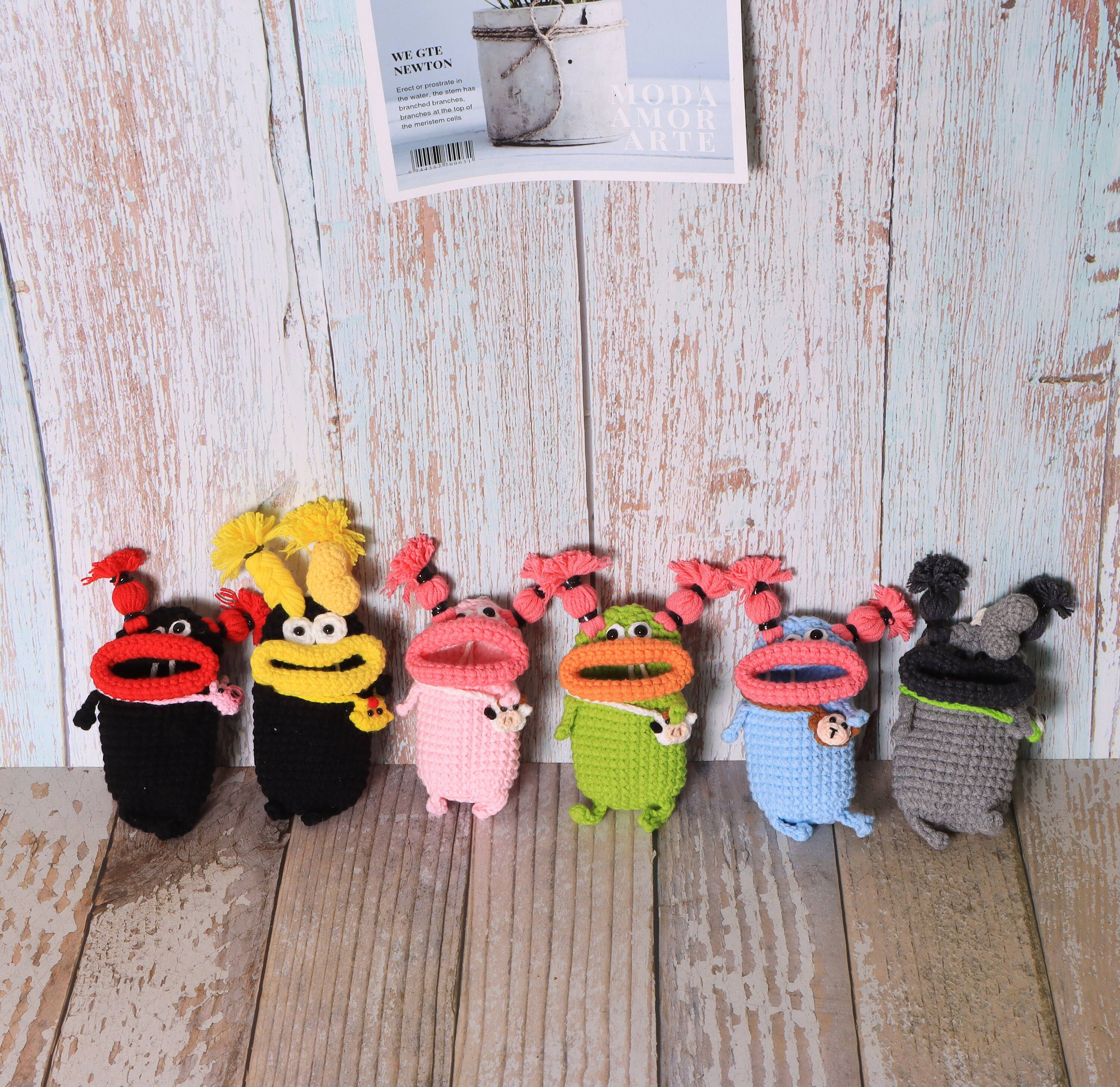 Crochet Animal Key Case, Knitted Key Holder, Handmade Key Ring, Monster ...