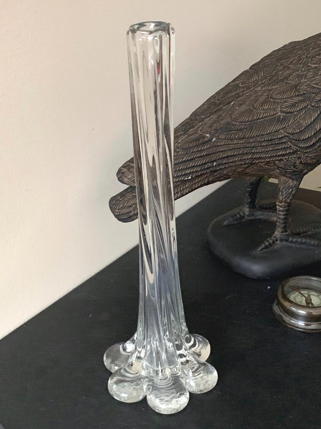 Vintage Glass Twisted Stem Tall Vase - Etsy