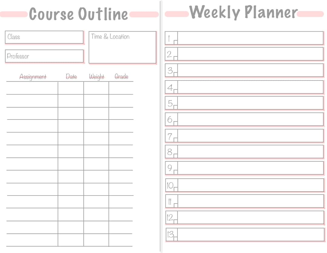 Digital Planner | Course Outline | Printable PDF | :) - Etsy