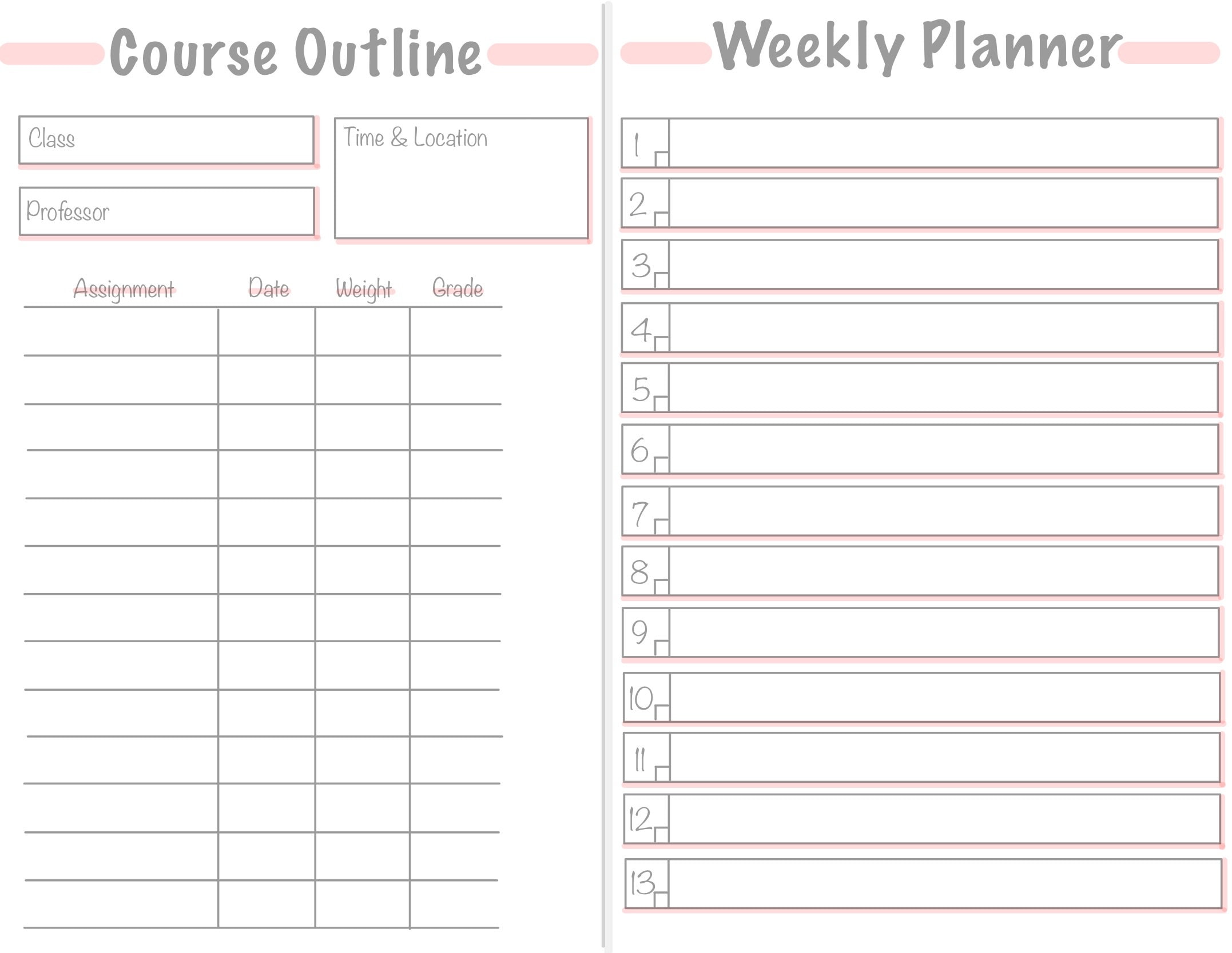 Digital Planner | Course Outline | Printable PDF | :) - Etsy