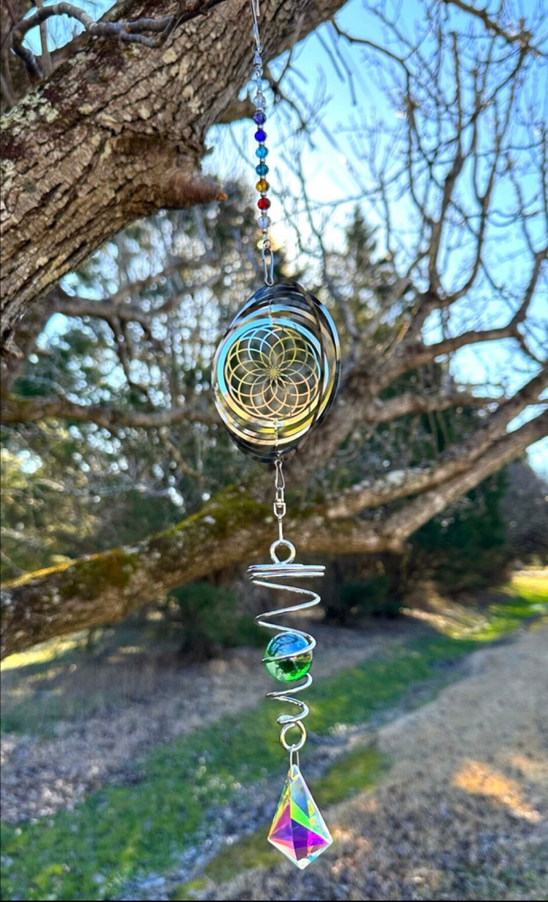Handmade Crystal Suncatcher Wind Spinner: Chakra Healing Garden Decor ...