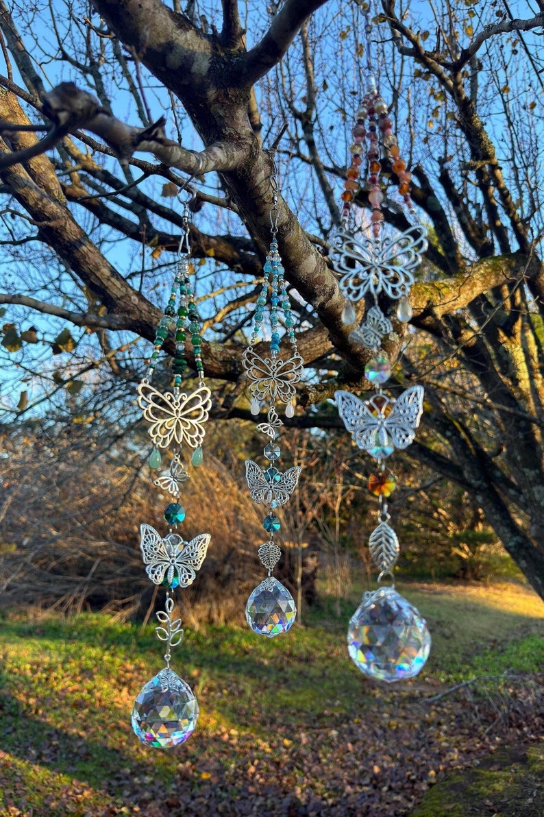 Butterfly Crystal Suncatcher, Rainbow Prism Window Hanging, Boho Decor ...