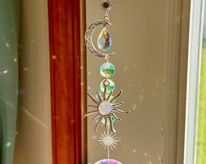 Sun and Moon Crystal Suncatcher, Window Prism, Bohochic Decor, Gift for Anyone, Celestial ...