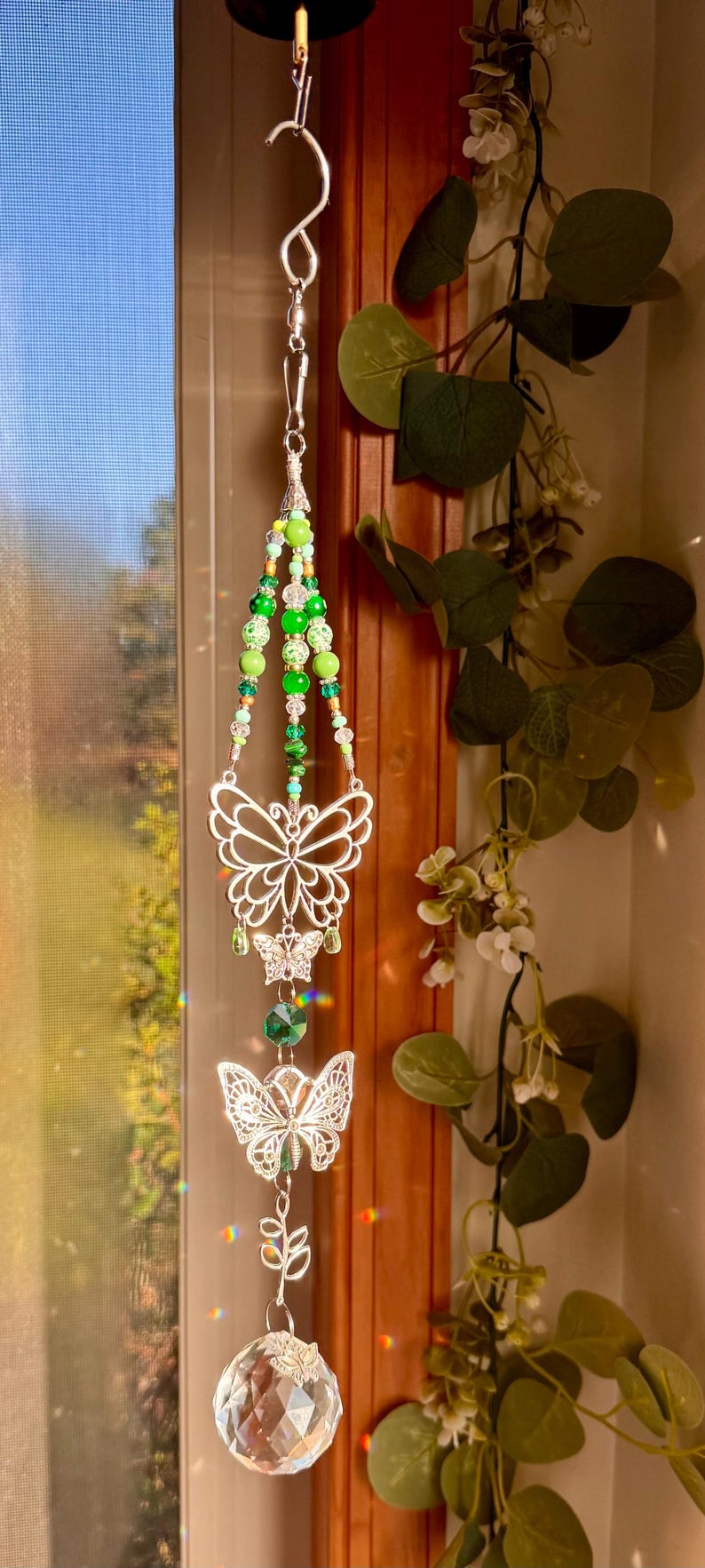 Butterfly Crystal Suncatcher, Rainbow Prism Window Hanging, Boho Decor ...