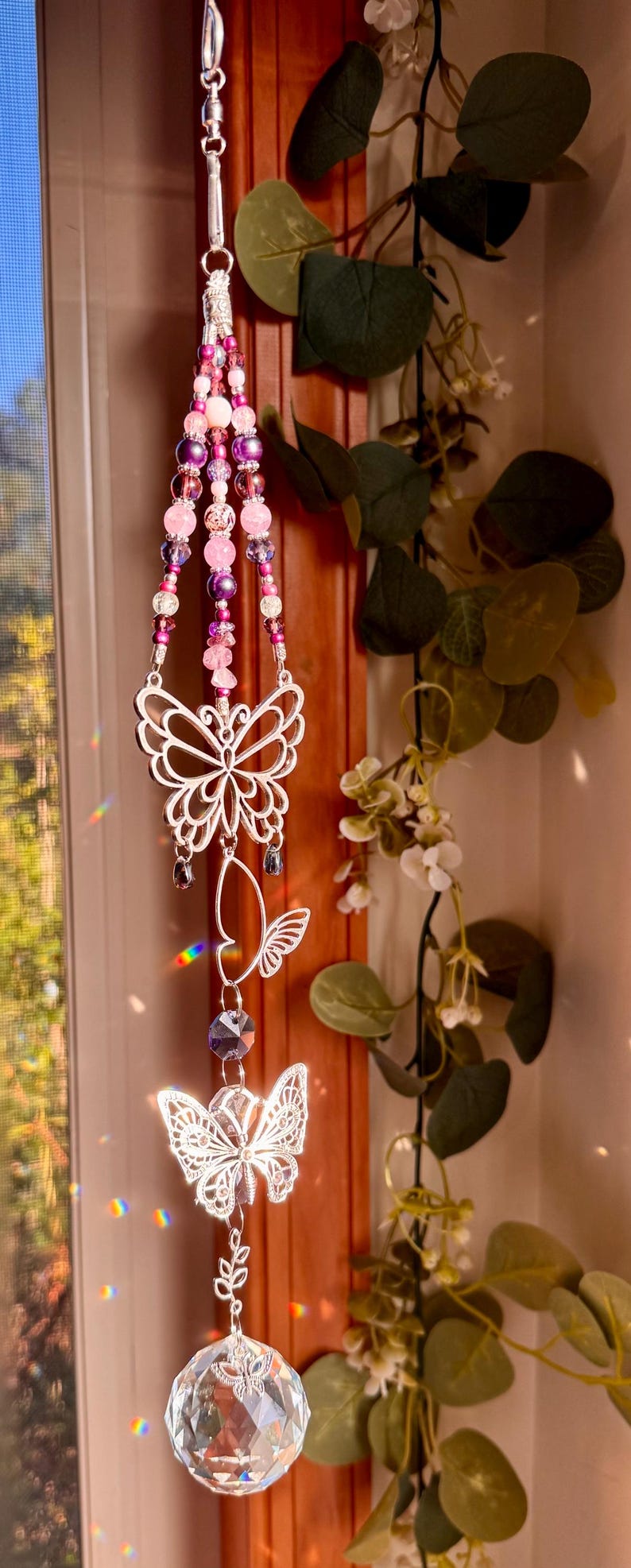 Butterfly Crystal Suncatcher, Rainbow Prism Window Hanging, Boho Decor ...