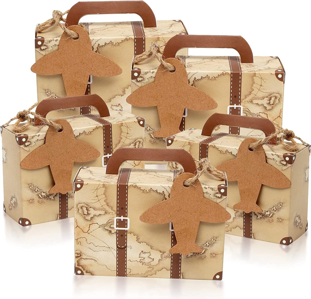 100 Mini Suitcase Favor Boxes World Map Gifts Travel Theme Airplane ...