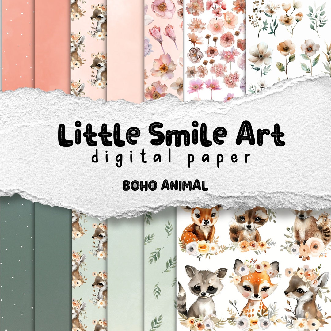 Digital Paper, Boho Animals Poster, Deer, Animals Watercolor, Flowers ...