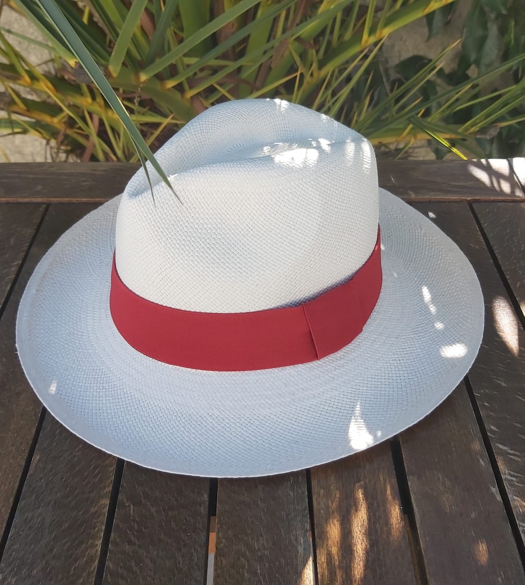 Genuine Ecuadorian White Panama Hat With Handmade Removable Red Elastic ...