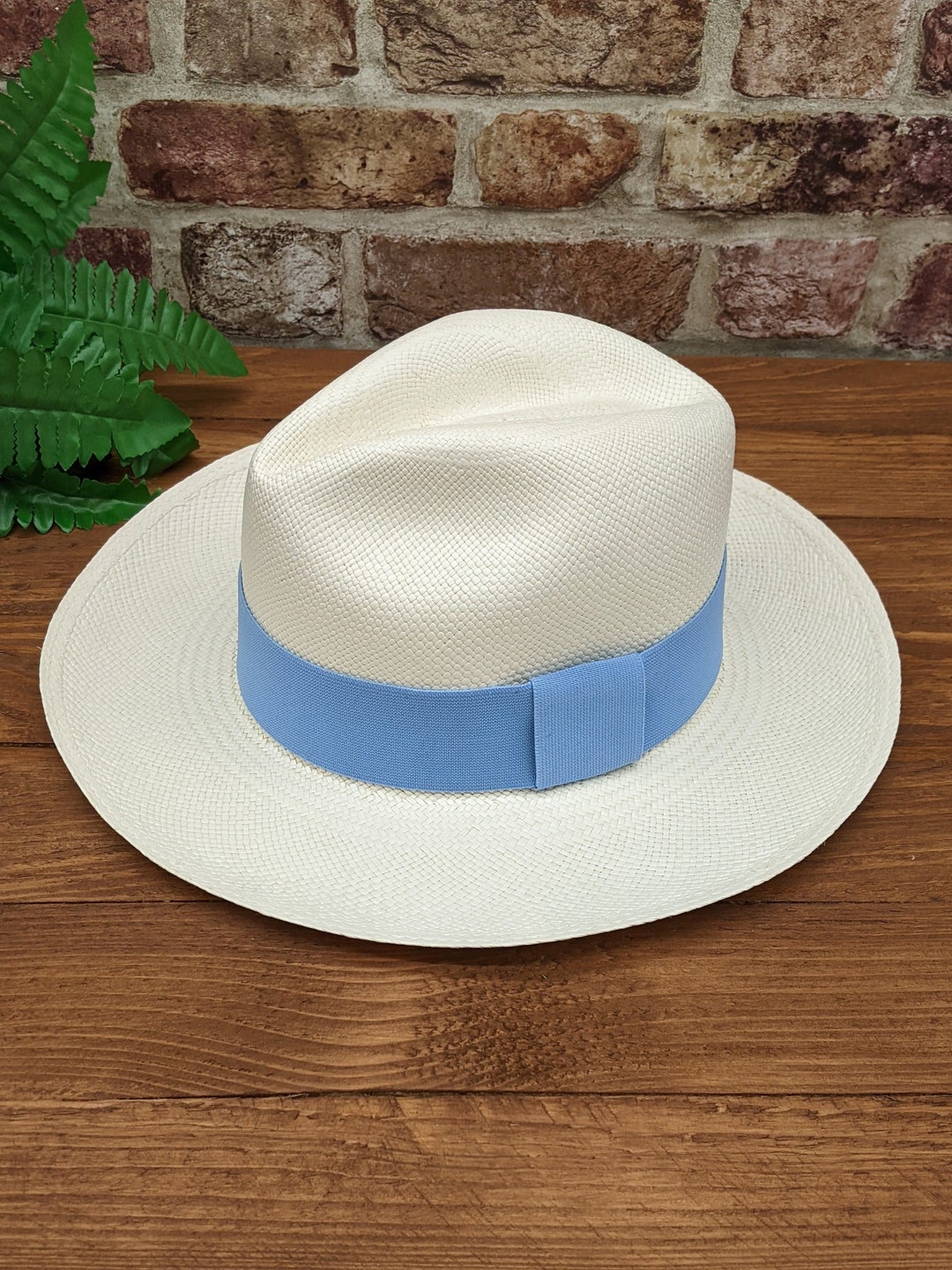 Genuine Ecuadorian White Panama Hat With Handmade Removable ~ Sky Blue ...