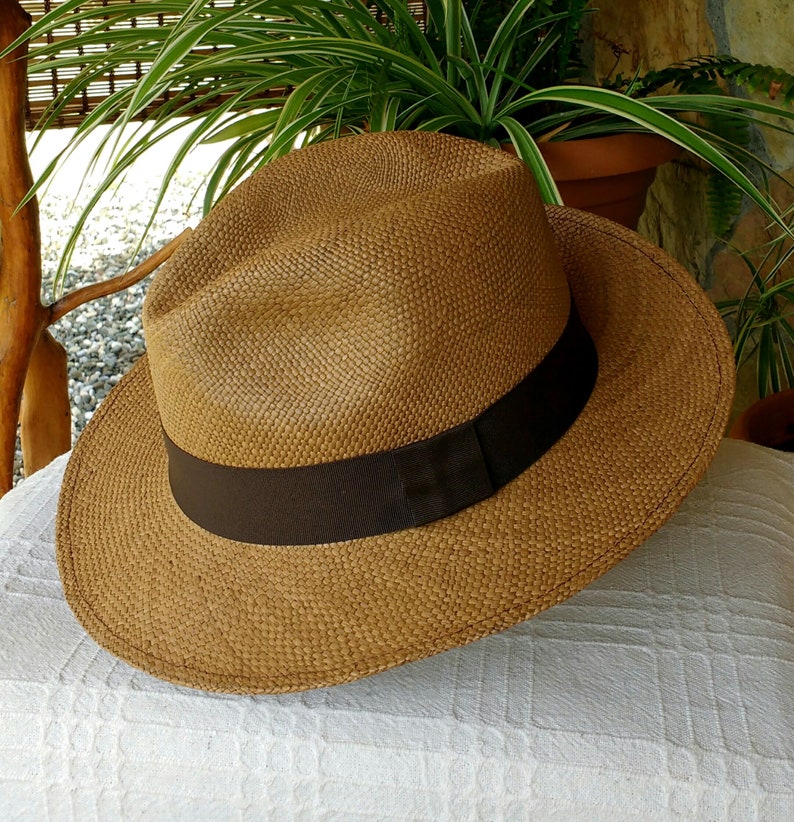 Genuine Ecuadorian Panama Hat Coffee Brown Coloured With Removable Band ...