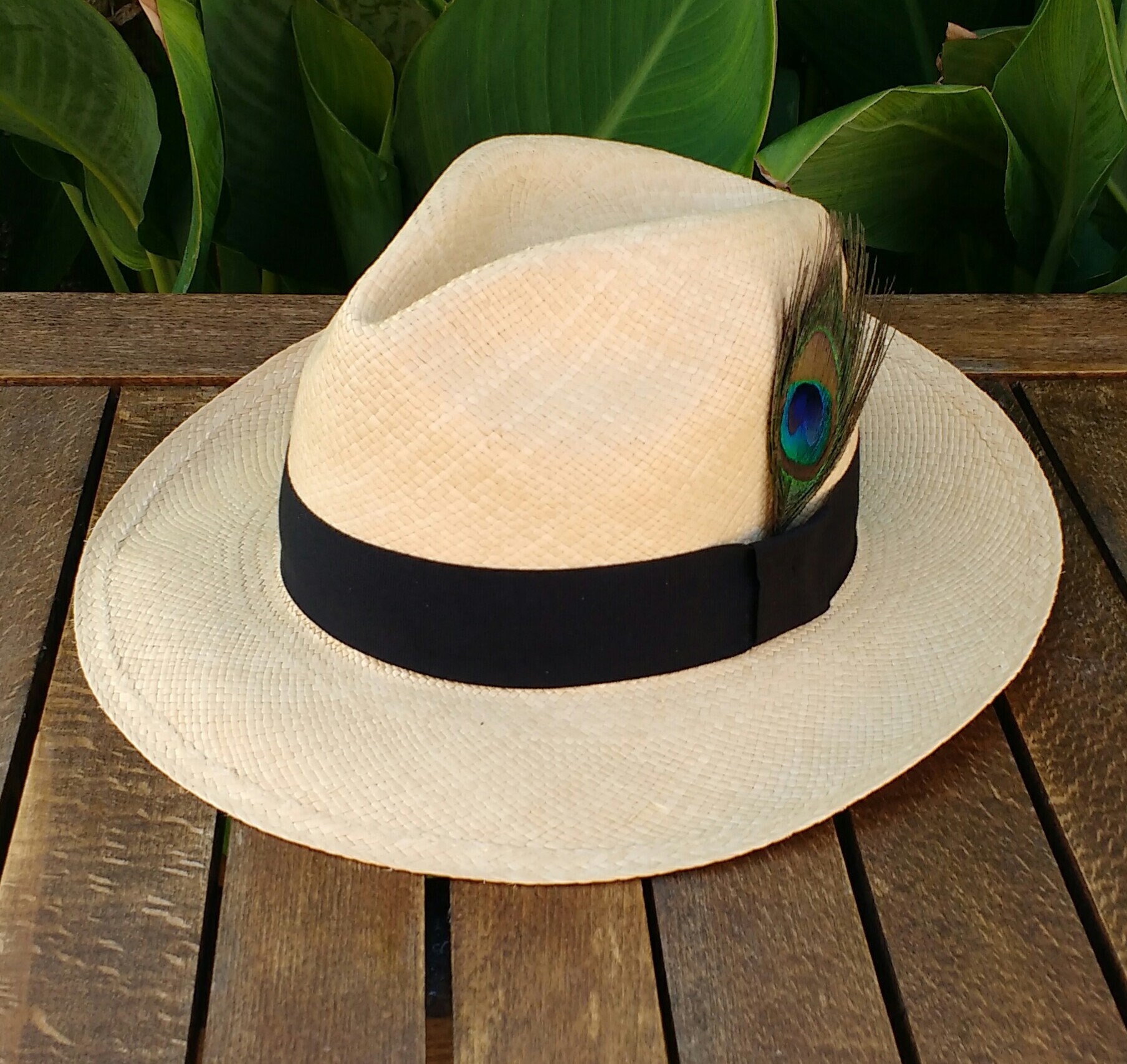 Genuine Ecuadorian Natural Panama Hat With Removable Peacock Feather ...