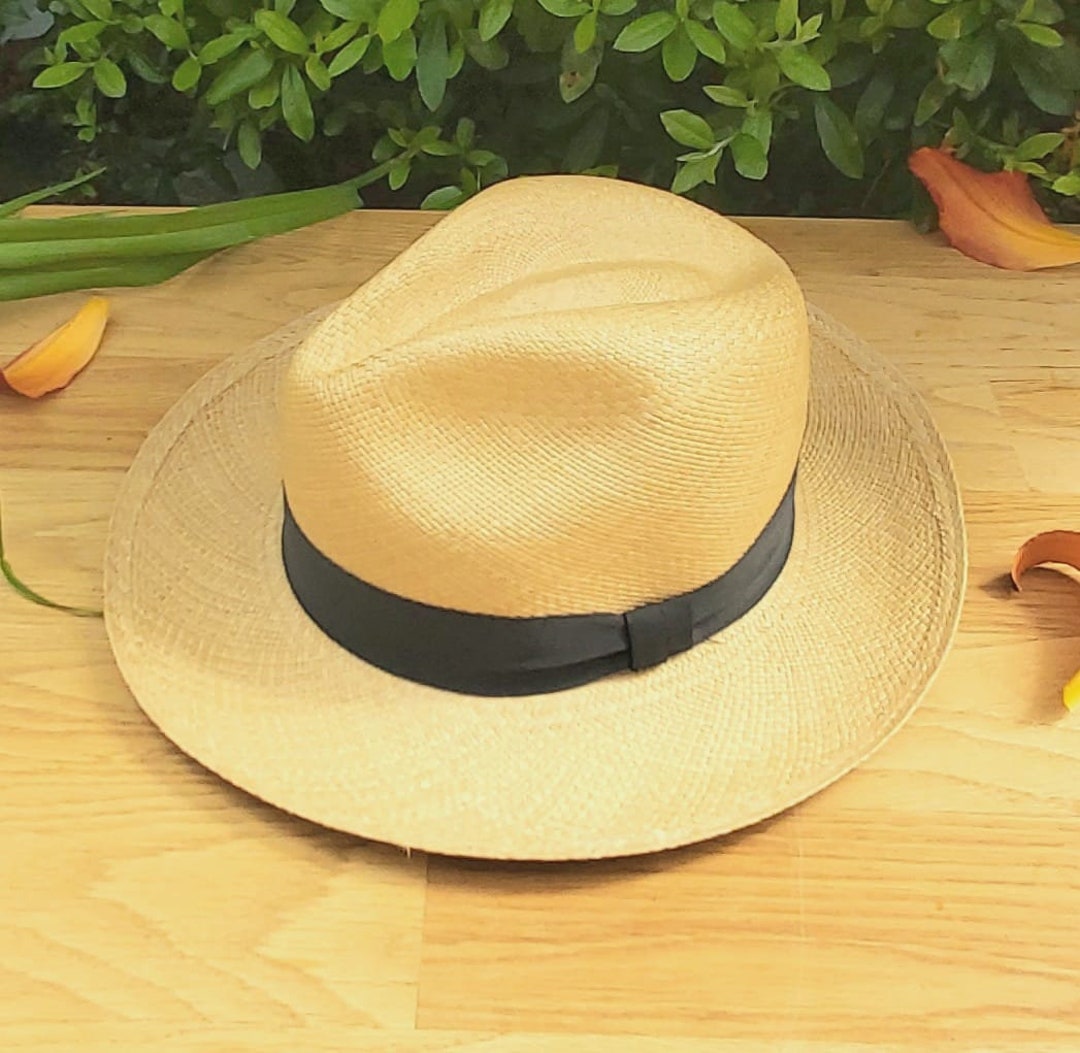 Genuine Ecuadorian Natural Panama Hat With Pinched Grey Band Handmade ...