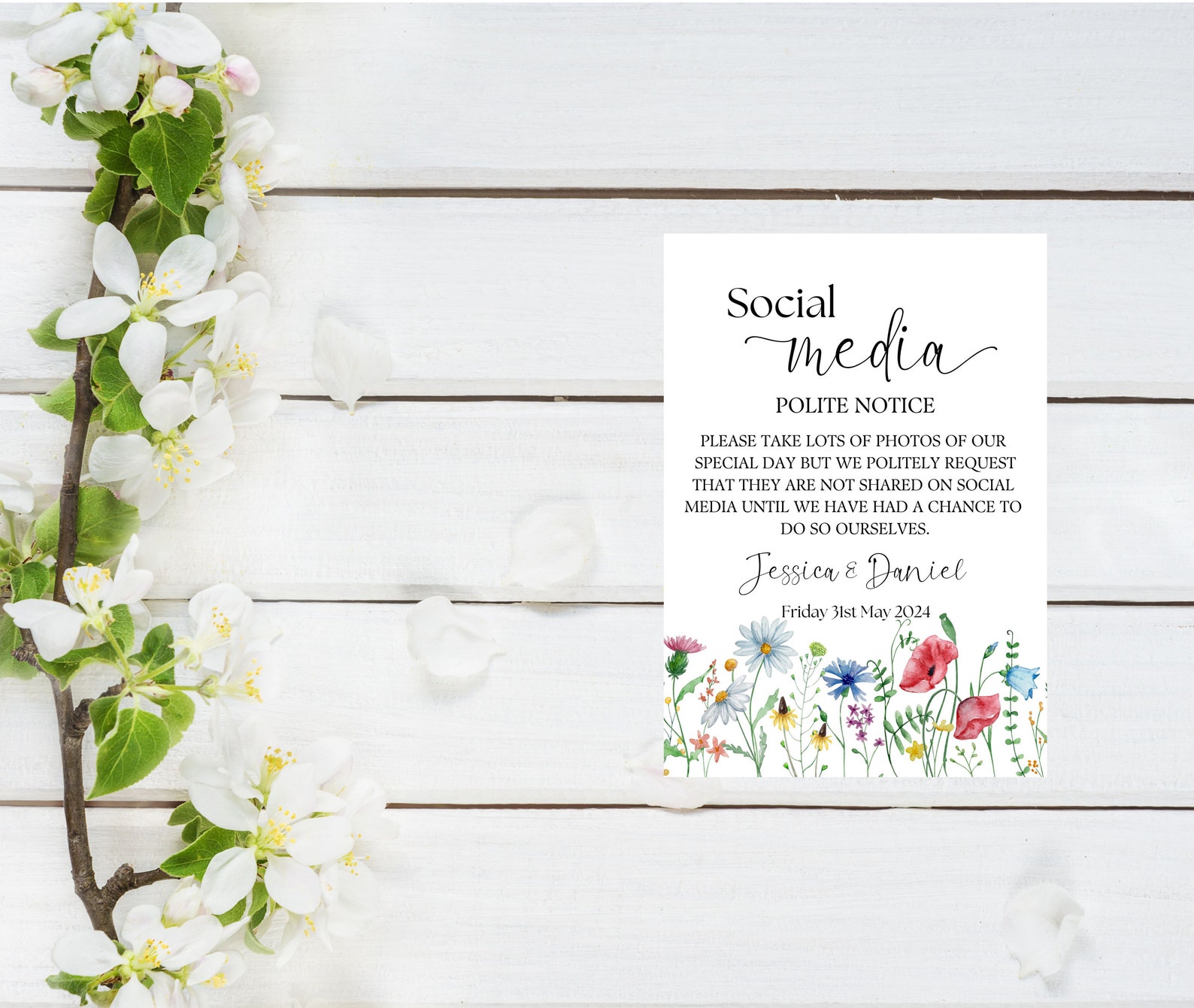 Wildflowers Wedding Social Media Sign, Wildflower Wedding, Floral ...