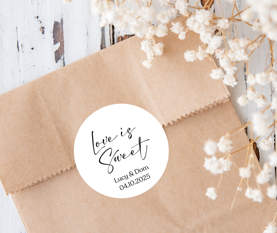 Love is Sweet Stickers, Wedding Favour Stickers, Personalised Wedding ...