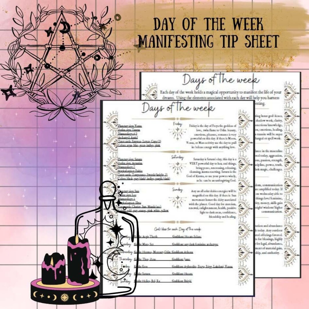 Days of the Week Manifesting Tip Sheet - Etsy