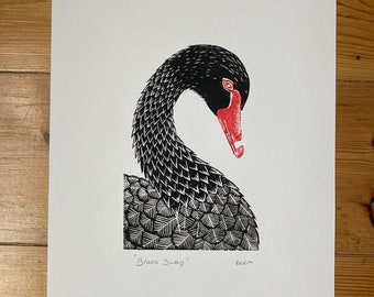 Swan Linocut Print | Etsy