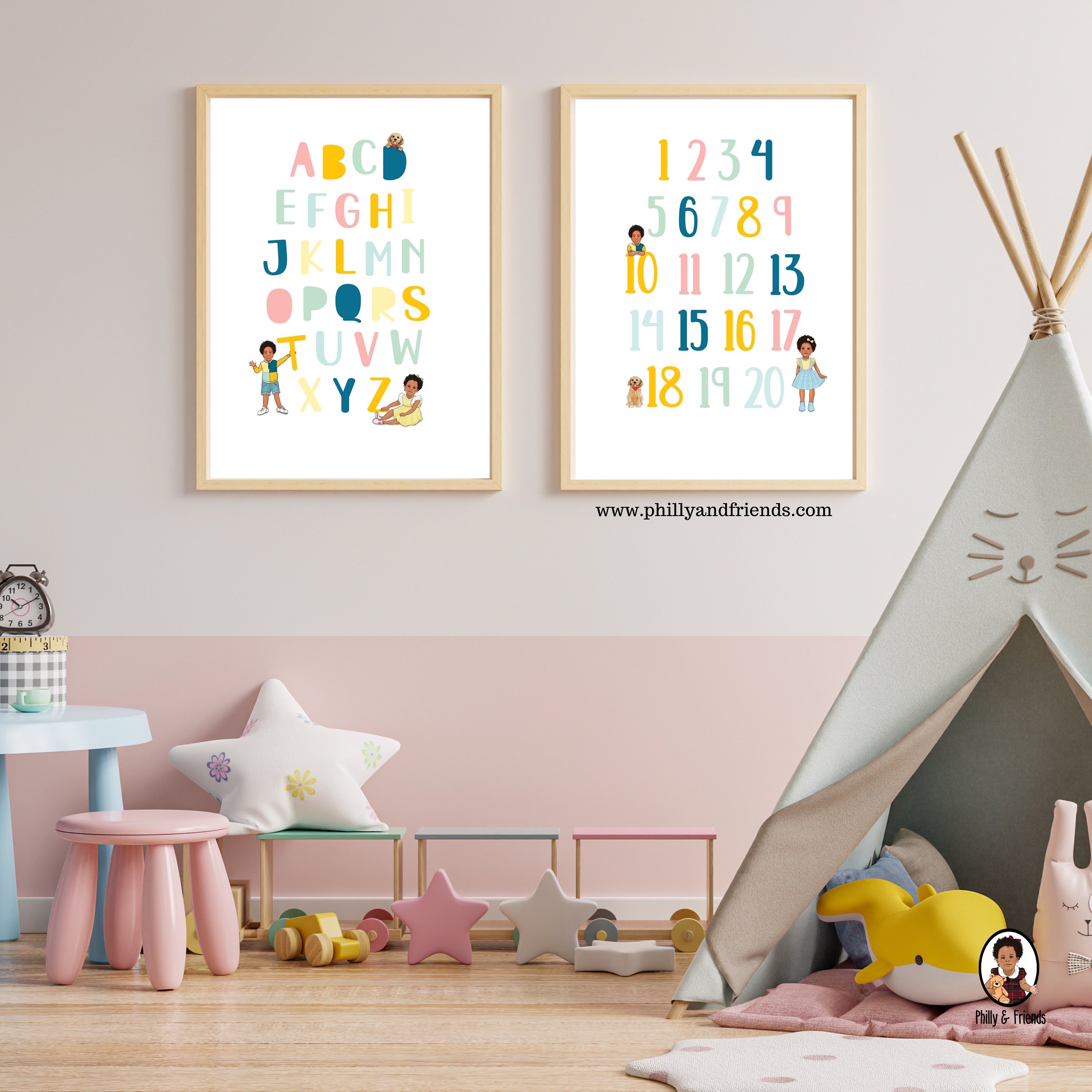 Alphabet and Numbers Posters Fun Educational Playroom Print, Nursery ...