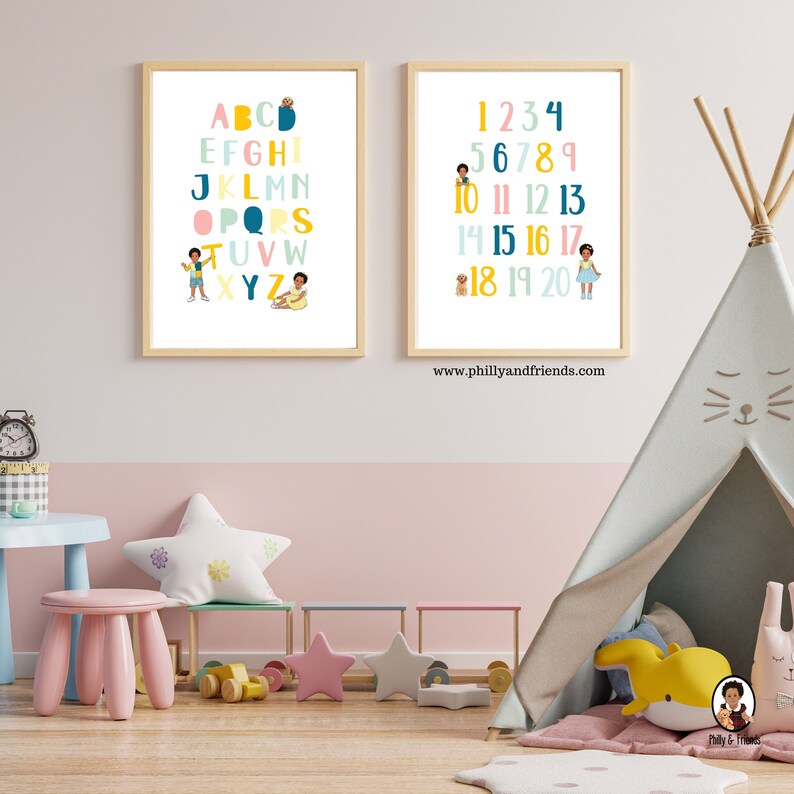 Alphabet and Numbers Posters Fun Educational Playroom Print - Etsy