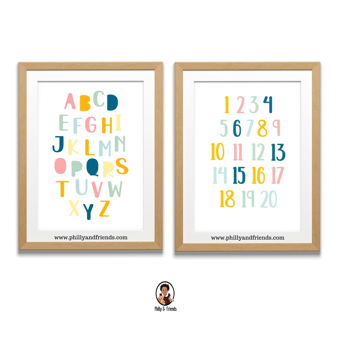 Alphabet and Numbers Posters Fun Educational Playroom Print, Nursery ...