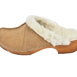 Warm Winter Sheepskin Fur Women Clogs, Wooden Clogs, High Heel Clogs ...