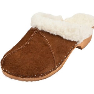 Warm Winter Sheepskin Fur Women Clogs, Wooden Clogs, High Heel Clogs ...