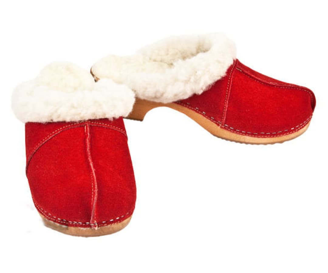 Warm Winter Sheepskin Fur Women Clogs, Wooden Clogs, High Heel Clogs ...