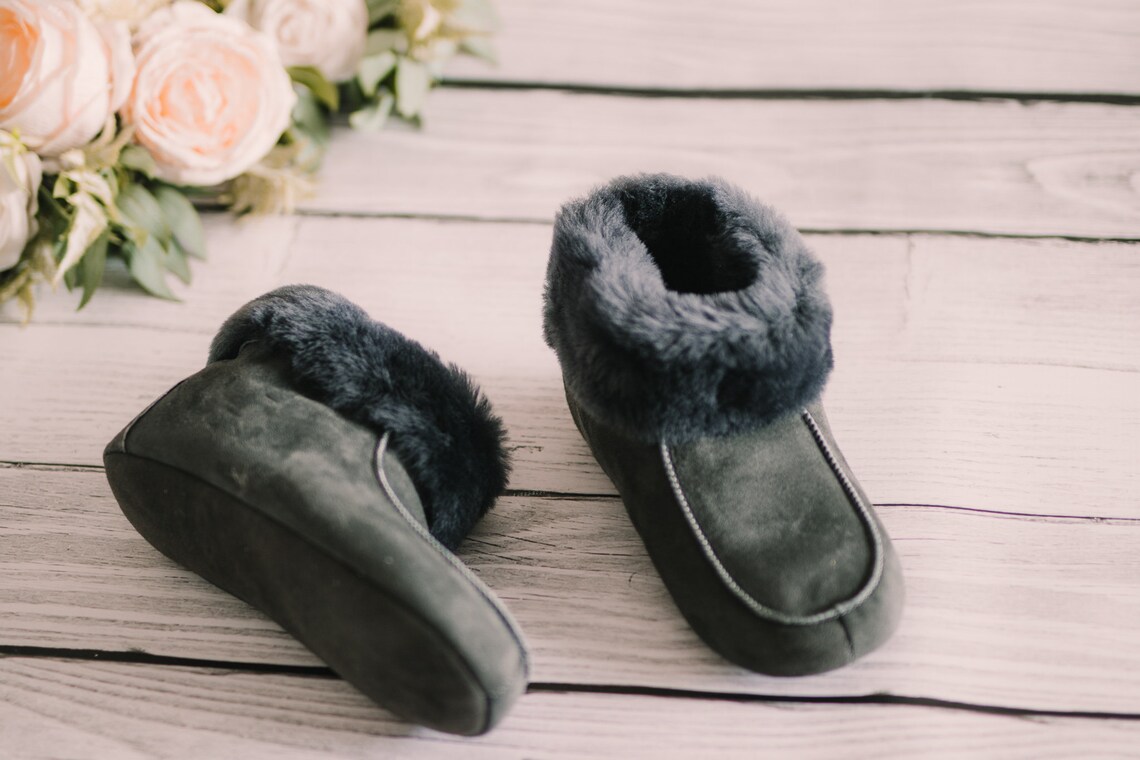 Comfortable Womens Slippers Shearling Wool Natural Leather | Etsy