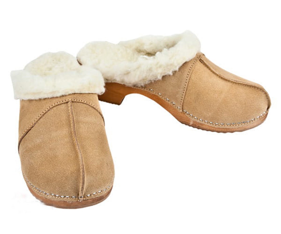 Warm Winter Sheepskin Fur Women Clogs Wooden Clogs High Heel - Etsy