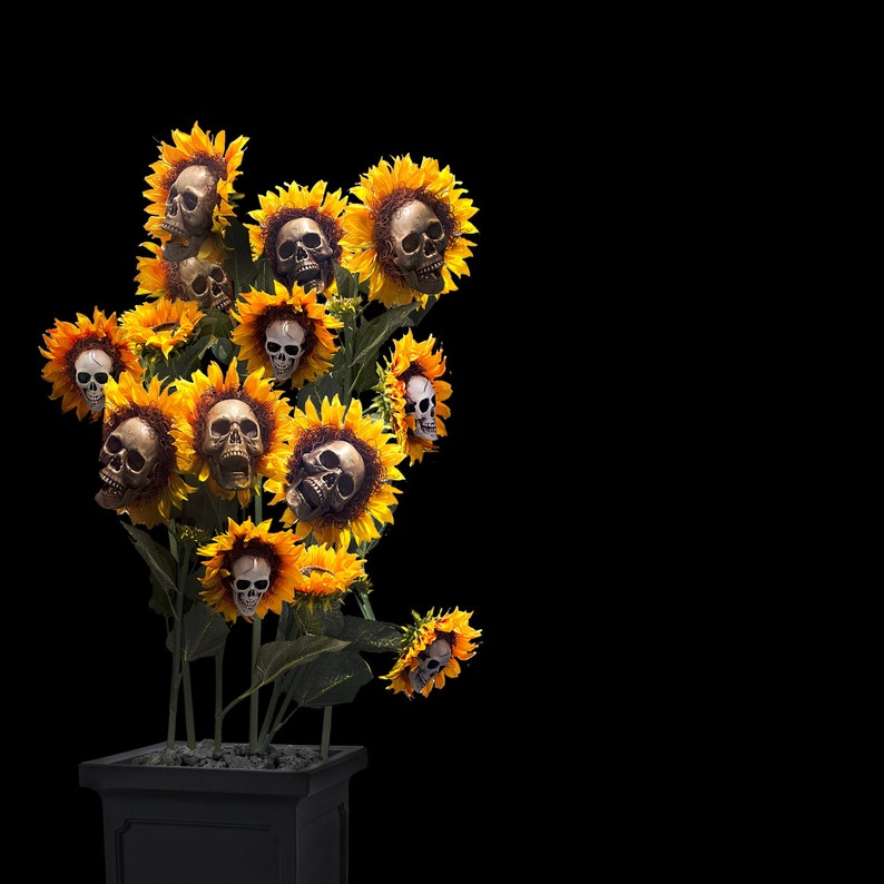 Skull Sunflower Halloween Tall Flower Stalk Spooky Garden Prop Haunted ...