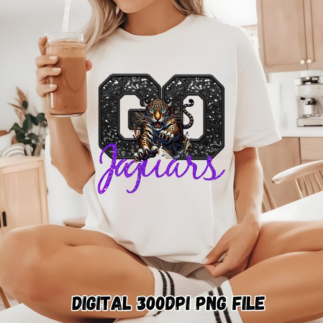 Go Jaguars PNG Faux Embroidery Sequins Glitter Purple Team Spirit ...