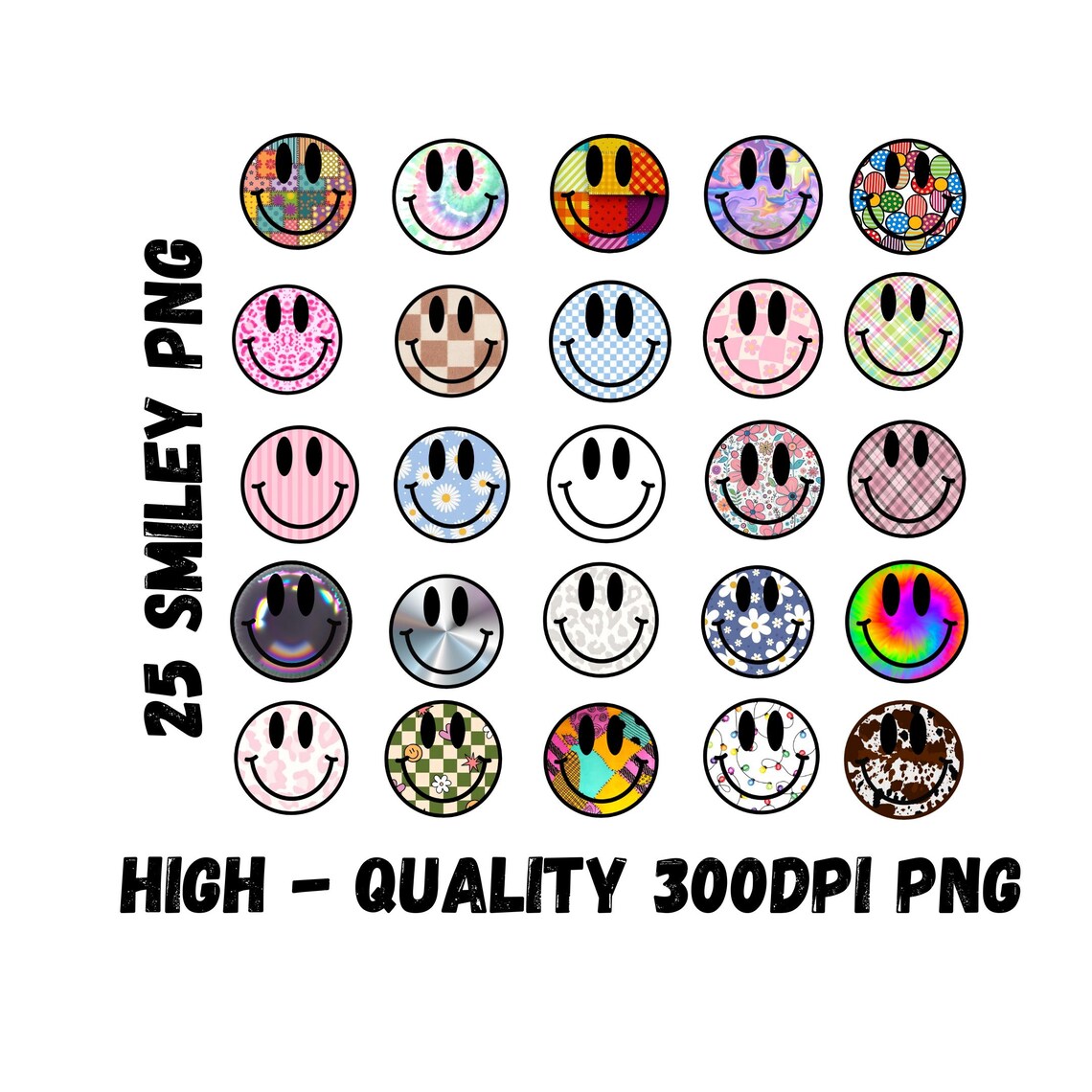 25 Smiley PNG, Distressed Smiley Png, Smiley Sublimation Png, Checkered ...