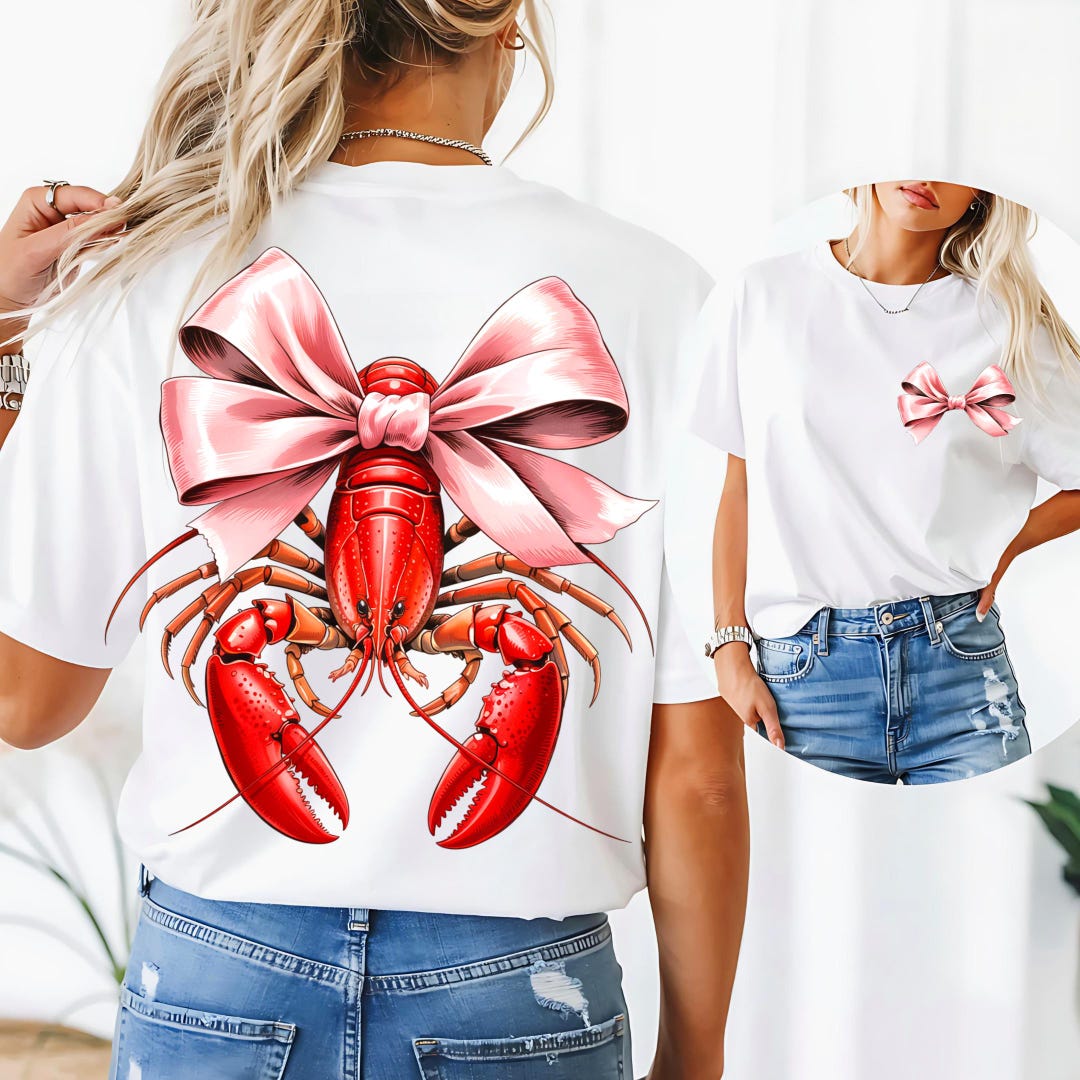 Coquette Crawfish PNG, Preppy Coastal Bow Design, Cute Summer Lobster ...