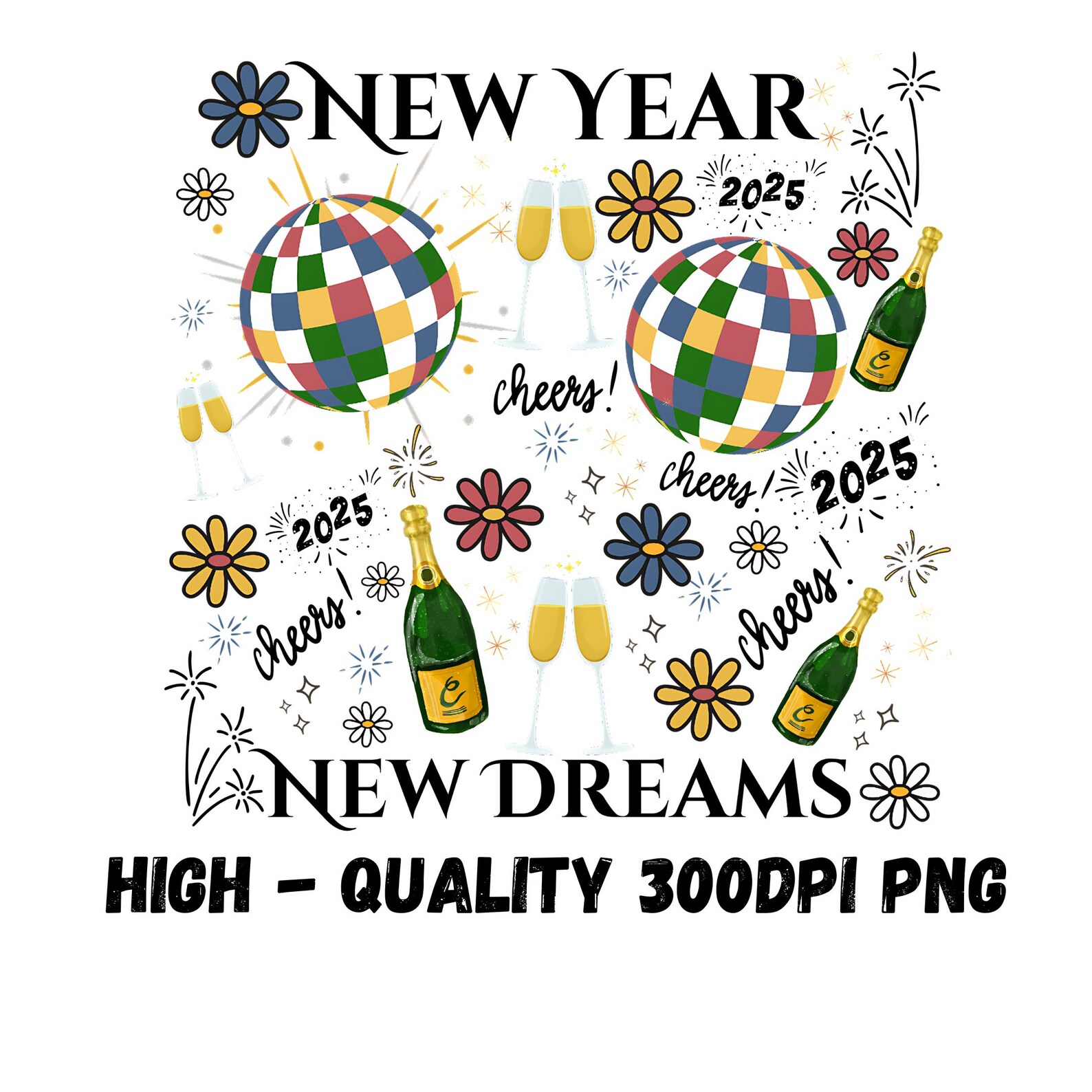 New Year New Dreams PNG Black & White New Year Celebration Glam Happy ...