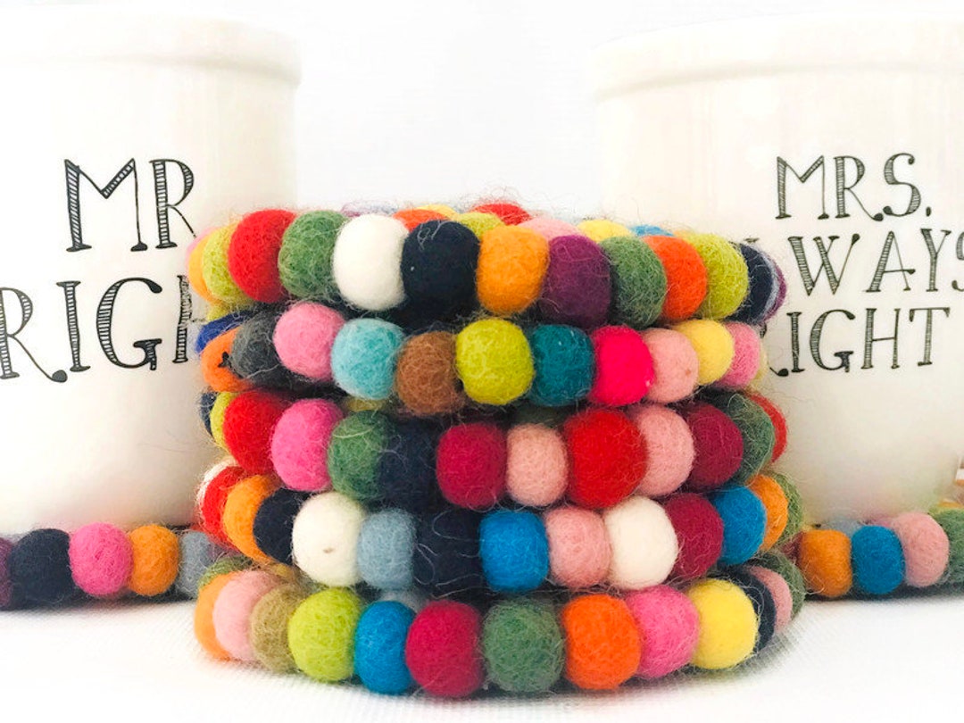 High Quality Multicolor Tea Coasters, Round Felt Ball Coasters, Wool ...