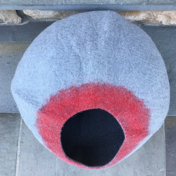 100% Natural with Red Neck Felt Cat Cave Big Size Cat Bed | Etsy
